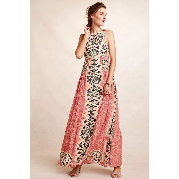 Anthropologie | Dresses | Anthropologie Pink And Cream Maxi Dress ...